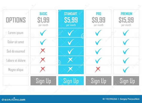 Design Tariff Banner Ui Ux And Price For Web Interface Vector Illustration
