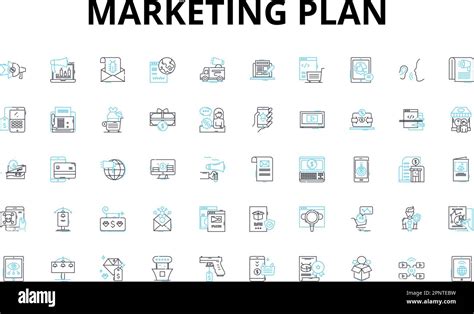 Marketing Plan Linear Icons Set Strategy Objectives Swot Segmentation Differentiation