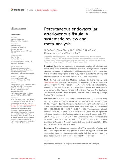 Pdf Percutaneous Endovascular Arteriovenous Fistula A Systematic Review And Meta Analysis