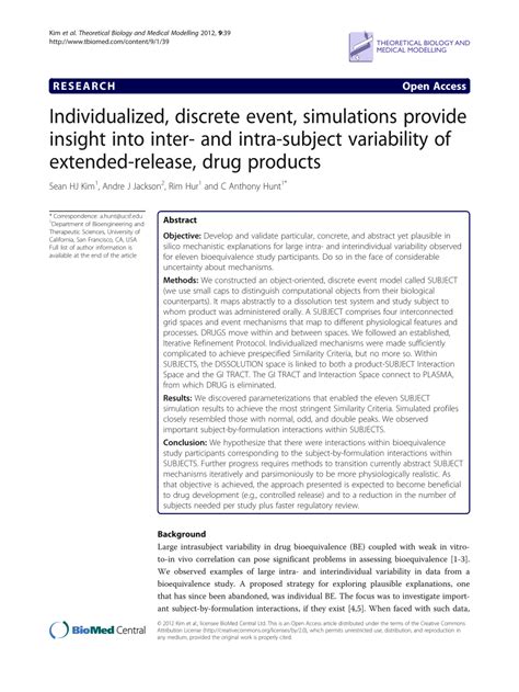 Pdf Individualized Discrete Event Simulations Provide Insight Into Inter And Intra Subject
