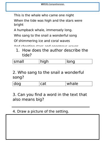 Vipers Year 1 Snail And The Whale Comprehension English Teaching Resources