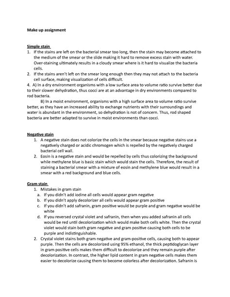 Make Up Assignment Make Up Assignment Simple Stain If The Stains Are Left On The Bacterial