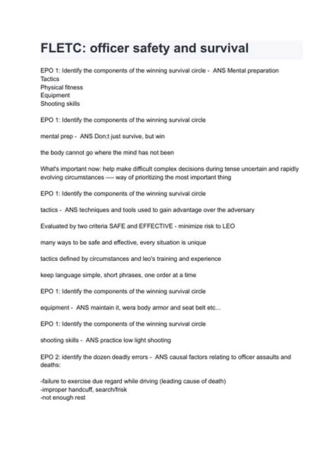 FLETC Officer Safety And Survival Exam Questions With Correct Answers 2024 2025 A GRADED 100