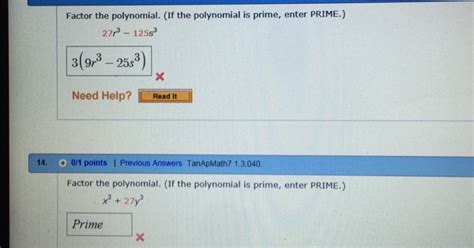 Solved Factor The Polynomial If The Polynomial Is Prime Chegg Com