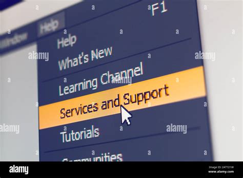 Software Menu Item With Support And Service Command Highlighted And