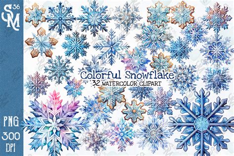 Colorful Snowflake Watercolor Clipart Graphic By Stevenmunoz56 · Creative Fabrica