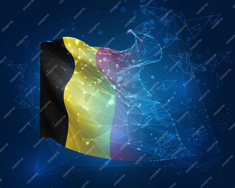 파란색 배경에 삼각형 다각형에서 벨기에 벡터 플래그 가상 추상 3d 개체 프리미엄 벡터