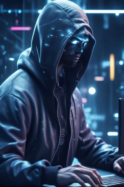 Premium Ai Image Young Hacker Wearing Hoodie And Mask With Laptop And