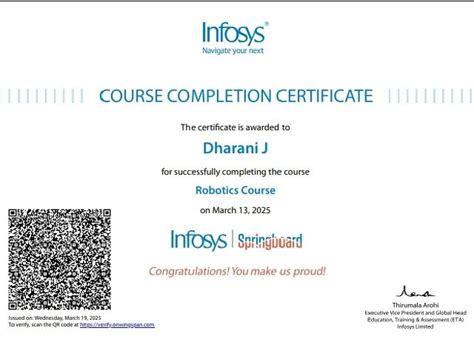 Robotics Automation Learning Certification Infosysspringboard… Dharani J