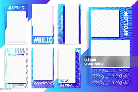 스토리와 스트림에 대 한 7 개의 밝은 편집 가능한 템플릿 집합입니다 세련 된 블루 색상입니다 벡터 일러스트 0명에 대한 스톡 벡터 아트 및 기타 이미지 Istock