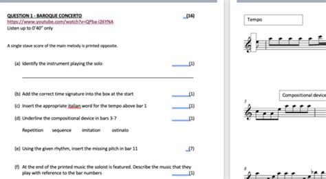 Ocr Gcse Music The Concerto Through Time Practice Questions Teaching Resources