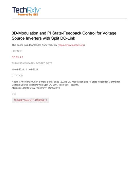 Pdf 3d Modulation And Pi State Feedback Control For Voltage Source