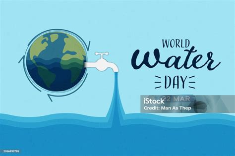 세계 물의 날 수도꼭지가 있는 푸른 지구 지구본과 재활용 기호가 있는 물방울 지속 가능한 생태 및 환경 보전 개념 설계를 위해 물을 절약하십시오 벡터 일러스트 레이 션입니다