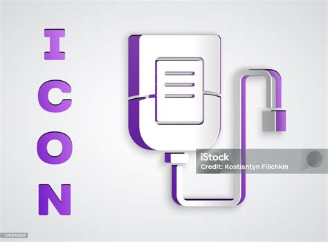 회색 배경에 격리 된 종이 절단 Iv 가방 아이콘 블러드 백 혈액 개념을 기부합니다 치료와 치료의 개념 화학 요법 종이 아트 스타일 벡터 3차원 형태에 대한 스톡 벡터 아트