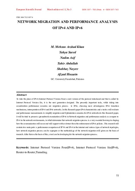 Pdf Network Migration And Performance Analysis Of Ipv4 And Ipv6 Shahbaz Nazeer
