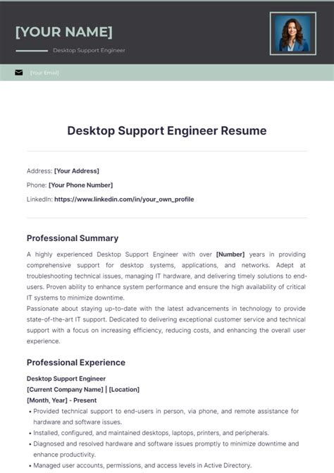 free desktop support engineer resume template to edit online
