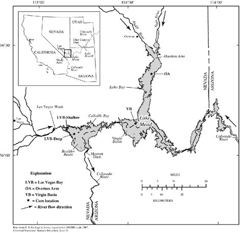 Lake Mead Showing The Four Coring Sites In Las Vegas Bay 2 Sites