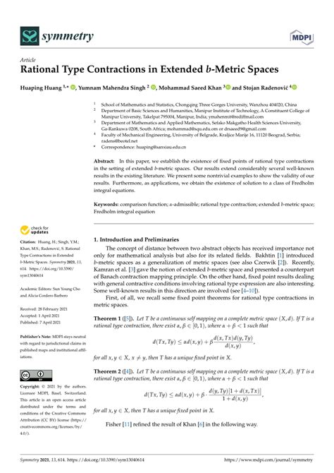 Pdf Rational Type Contractions In Extended B Metric Spaces