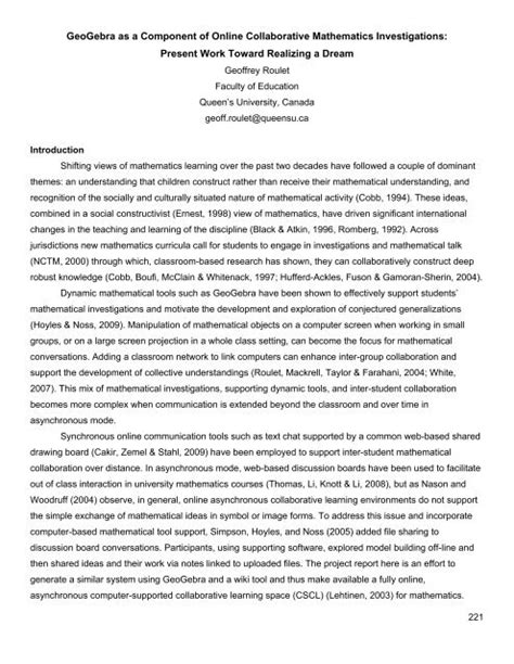 Geogebra As A Component Of Online Collaborative Mathematics