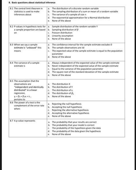 Solved Basic Questions About Statistical Inference Chegg