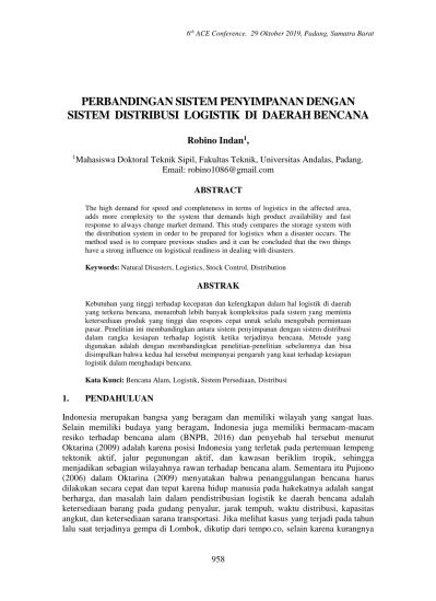 Perbandingan Sistem Penyimpanan Dengan Sistem Distribusi Logistik Di Daerah Bencana