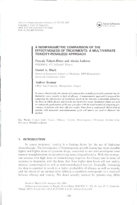 Pdf A Nonparametric Comparison Of The Effectiveness Of Treatments A Multivariate Toxicity