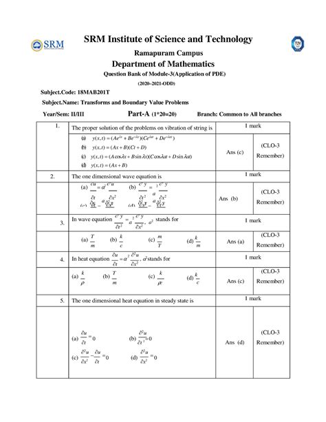 Unit Iii Part A Transforms And Boundary Value Problems 18mab201 Srm Institute Of Science And