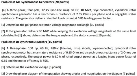 Problem 1a Synchronous Generators [20 Points] [a] A Three Phase Four Pole 12 Kv Line Line