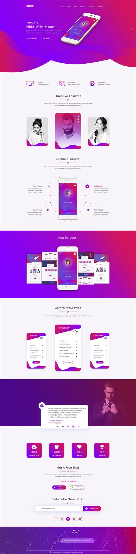 App Landing Psd Template For Themeforest Behance