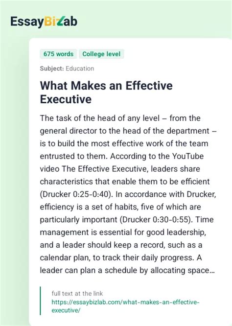 What Makes An Effective Executive Business Essay Example