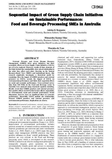 Pdf Sequential Impact Of Green Supply Chain Initiatives On Sustainable Performance Food And