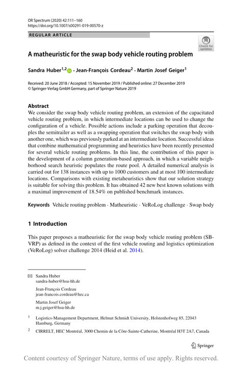 A Matheuristic For The Swap Body Vehicle Routing Problem Request Pdf