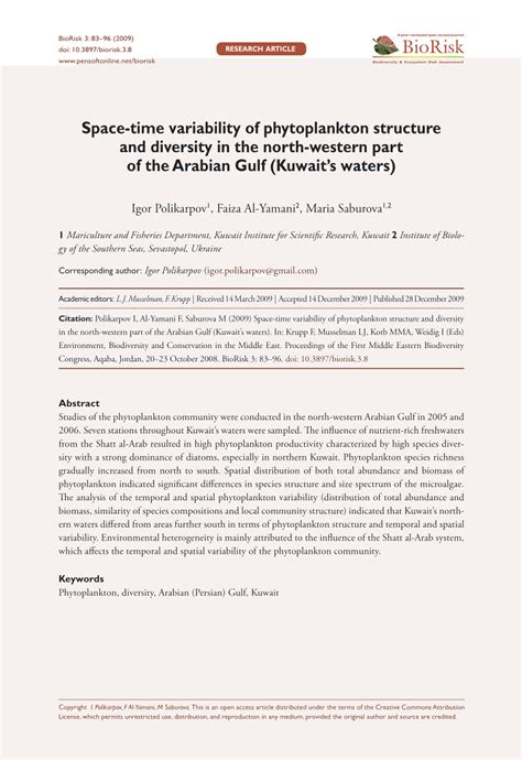 Pdf Space Time Variability Of Phytoplankton Structure And Diversity In The North Western Part