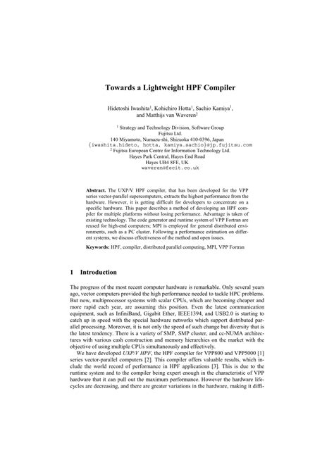 Pdf Towards A Lightweight Hpf Compiler