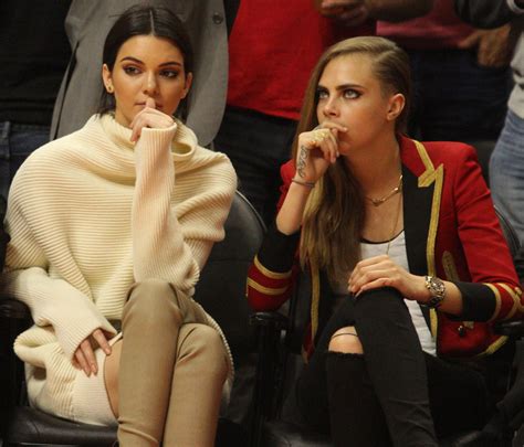 Khloe Kardashian Kendall Jenner And Cara Delevingne At A Basketball
