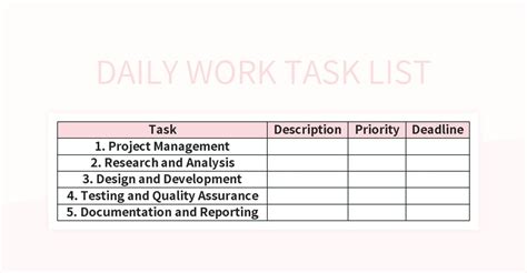 Free Work Task List Templates For Google Sheets And Microsoft Excel Slidesdocs