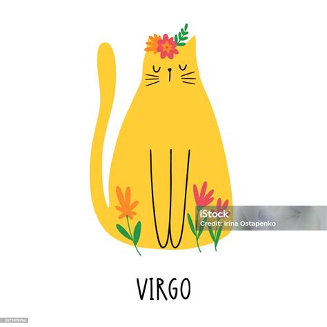 고양이 조디악 점성술 표시 처녀자리 손 그리기 스타일입니다 벡터 그림 조디악 기호입니다 흰색 배경에 고립되어 있습니다 포스터