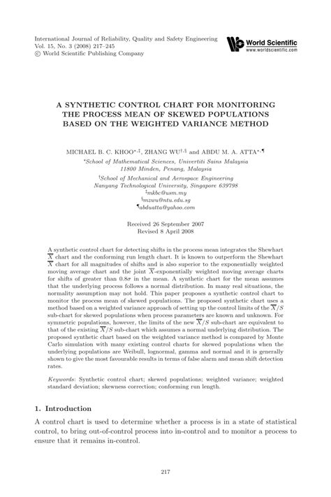 Pdf A Synthetic Control Chart For Monitoring The Process Mean Of Skewed Populations Based On