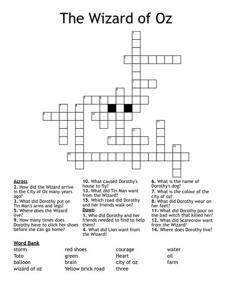 Wizard Of Oz Crossword Puzzle Printable Free Printable Coloring Pages