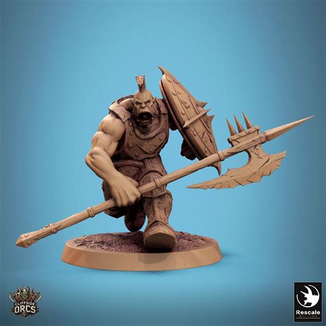 Orc Infantry Soldier Run Halberd And Shield Resin Reborne