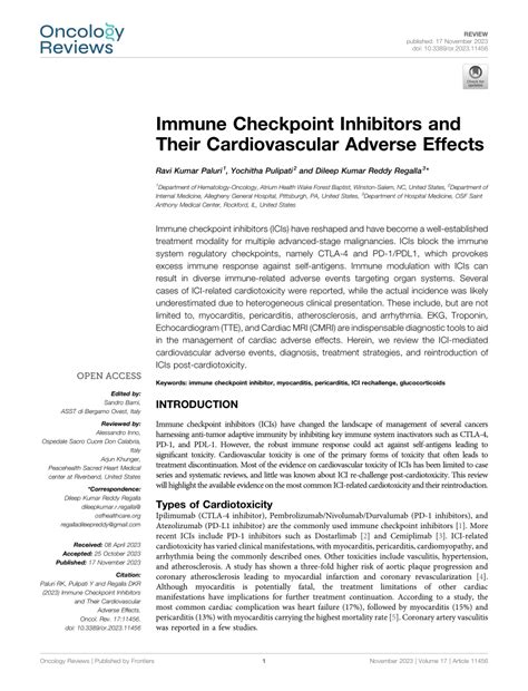 Pdf Immune Checkpoint Inhibitors And Their Cardiovascular Adverse Effects