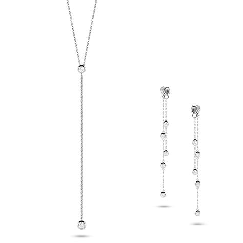 Rhodium Plated 925 Silver Necklace And Earrings Set With Zirconium Oxi