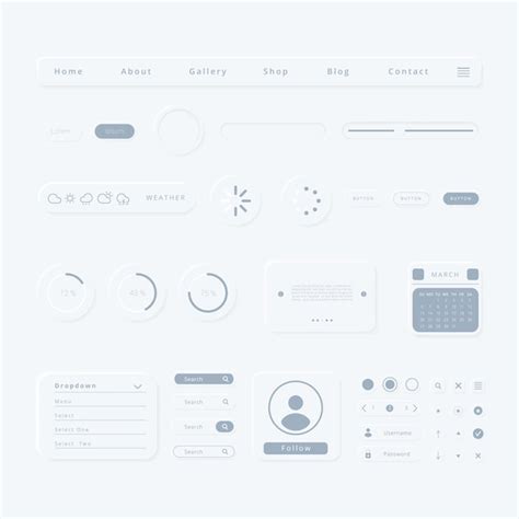 Premium Vector Ui Components Elements With Neumorphic Style For Mobile Web App Or Website
