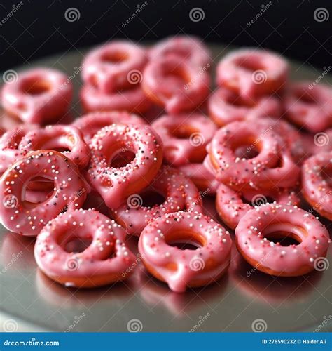 Pink Strawberry Sweet Mini Pretzels Ai Stock Illustration