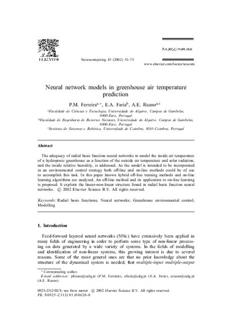 Pdf Neural Network Models In Greenhouse Air Temperature Prediction