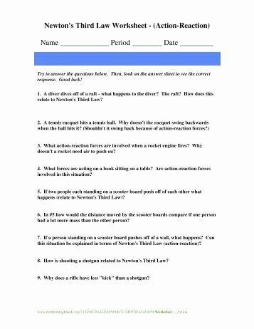 Newton S Third Law Worksheet Answers Awesome Newton S Third Law Of Motion Quiz Answers Alex
