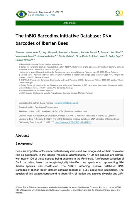 Pdf The Inbio Barcoding Initiative Database Dna Barcodes Of Iberian Bees