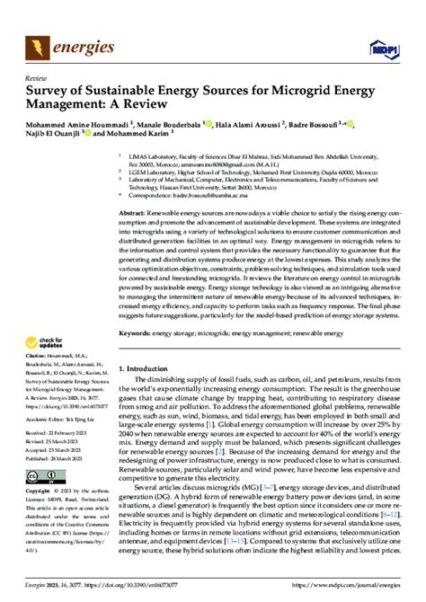 Pdf Survey Of Sustainable Energy Sources For Microgrid Energy Management A Review