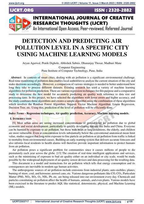 Pdf Detection And Predicting Air Pollution Level In A Specific City Usinig Machine Learning Models