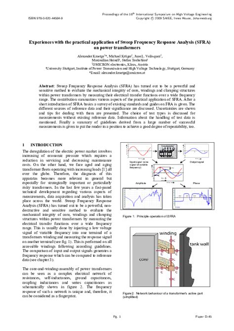 Pdf Experiences With The Practical Application Of Sweep Frequency Response Analysis Sfra On